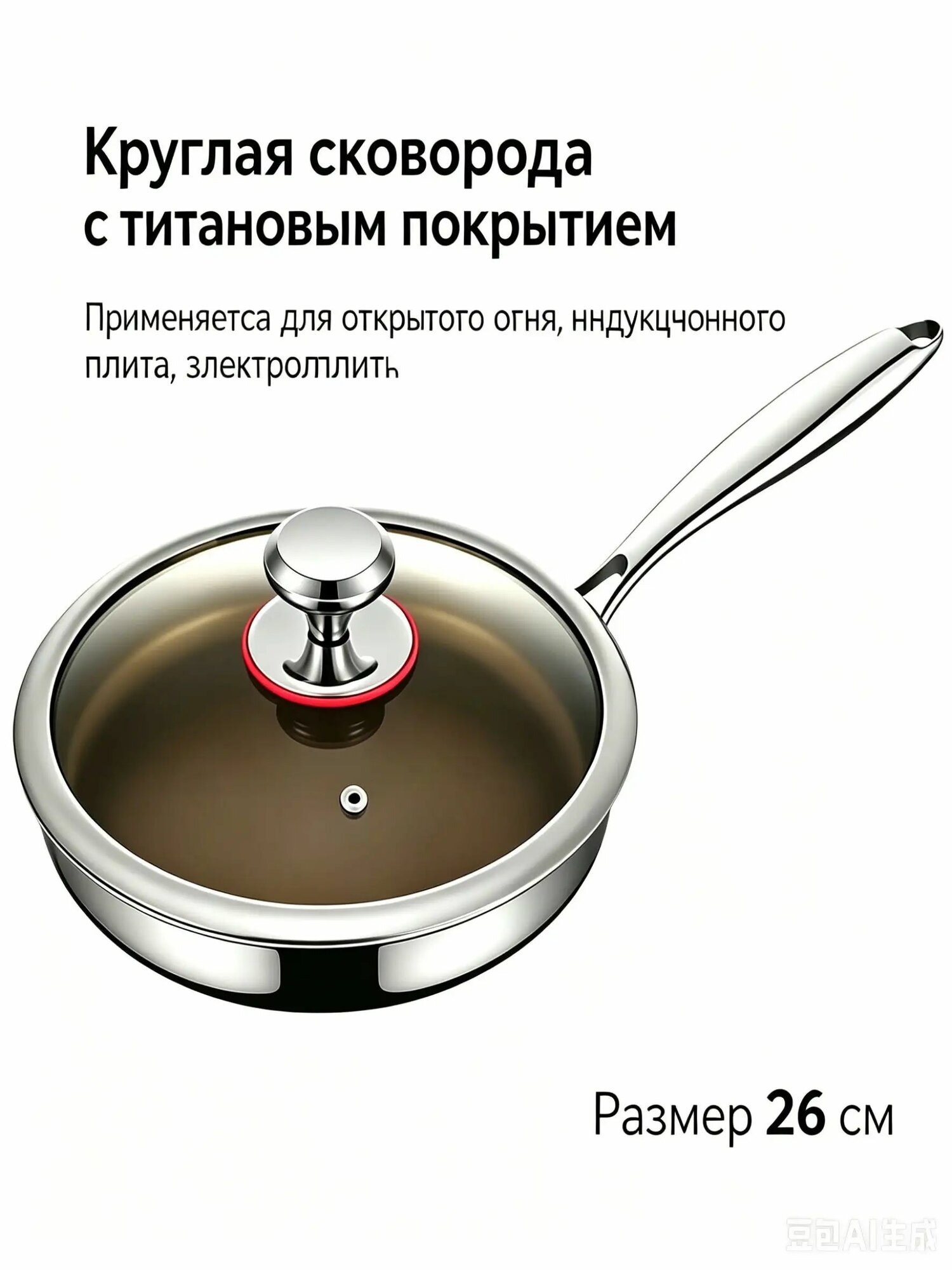 Всемогущая кухня Сковорода для оладий 26 см с крышкой со съемной ручкой 1 шт нержавеющая сталь антипригарное покрытие