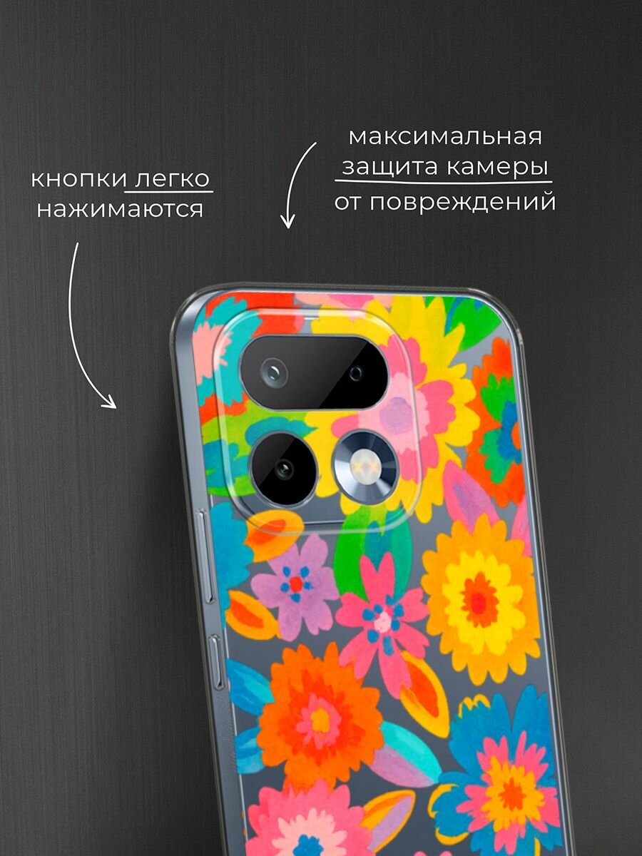 Чехол на Realme 16 Pro / Реалме 16 Про с принтом Абстрактные яркие цветы, прозрачный — фото 1