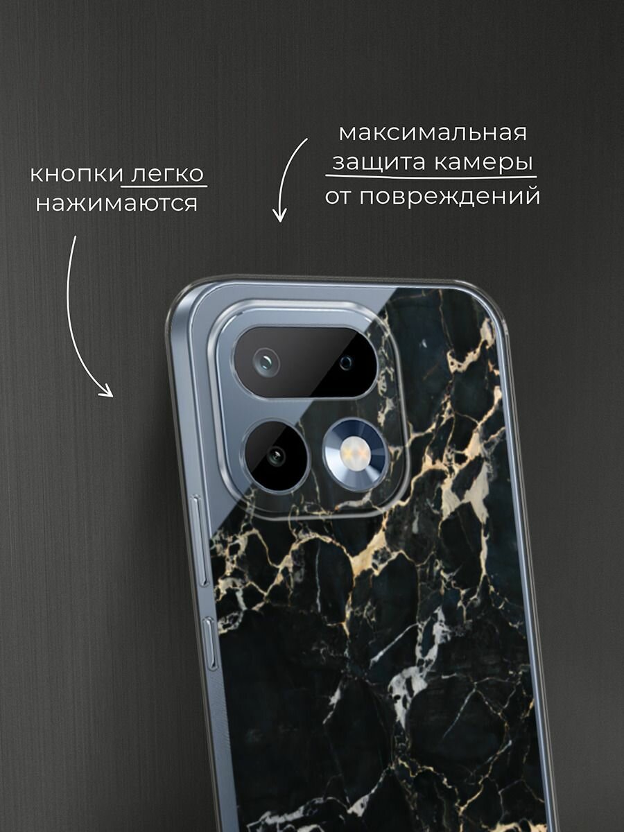 Чехол на Realme 16 Pro / Реалме 16 Про с принтом Черный мрамор уголок, прозрачный — фото 1