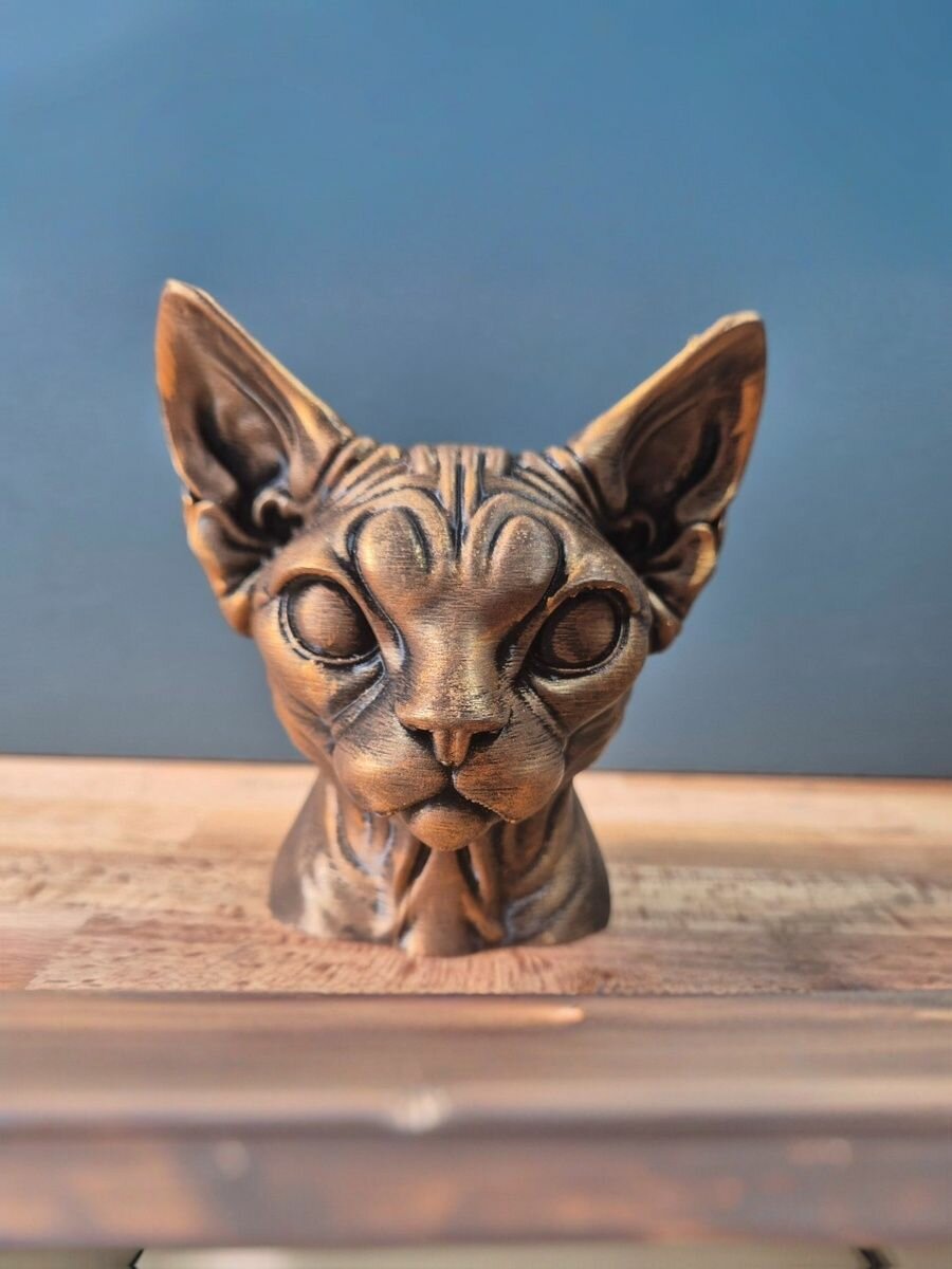 Эксклюзив! Статуэтка кошки - Девон-рекс (10 см, коричневый металлик) - Милый друг, подарок, талисман