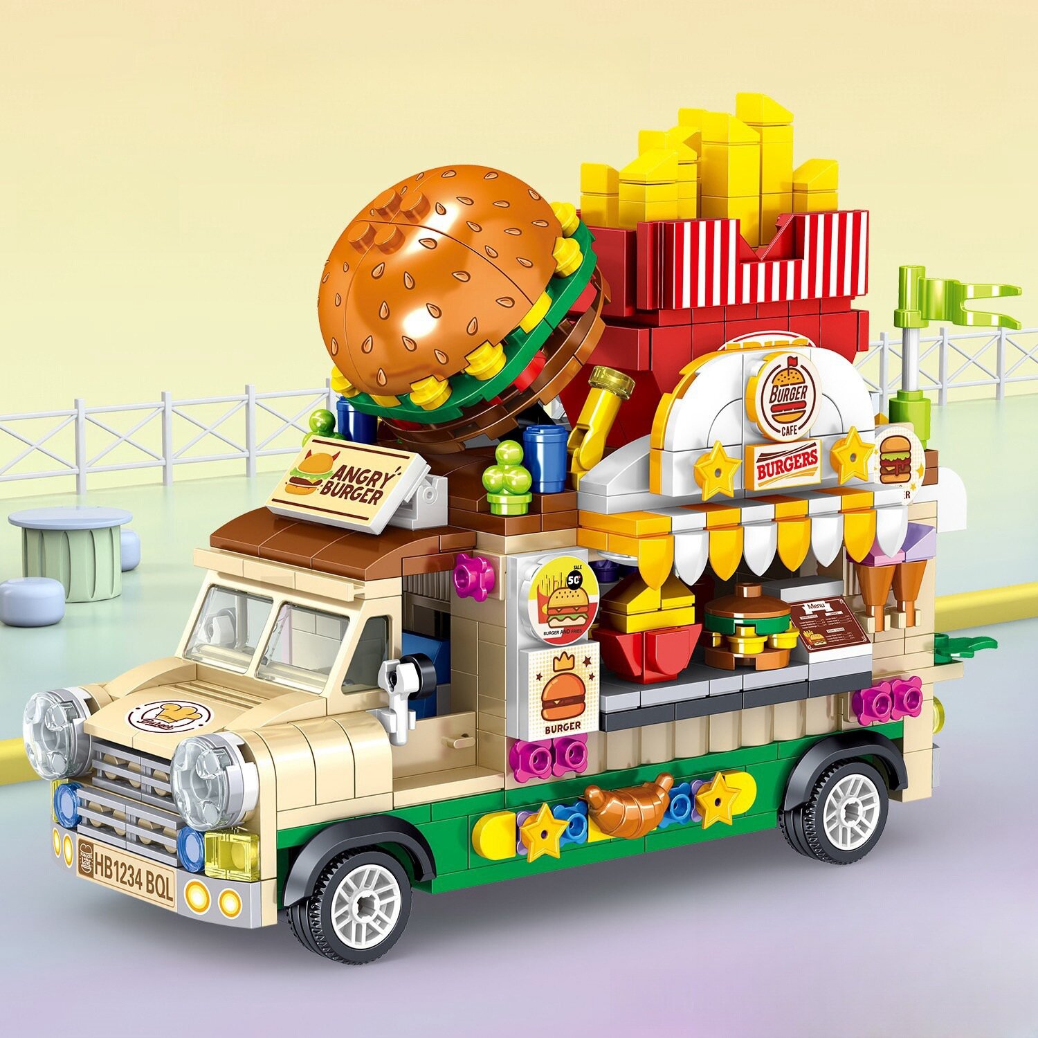 Ice cream truck small pellets assembled Chinese building blocks girl series educational puzzle toys for girls as gifts