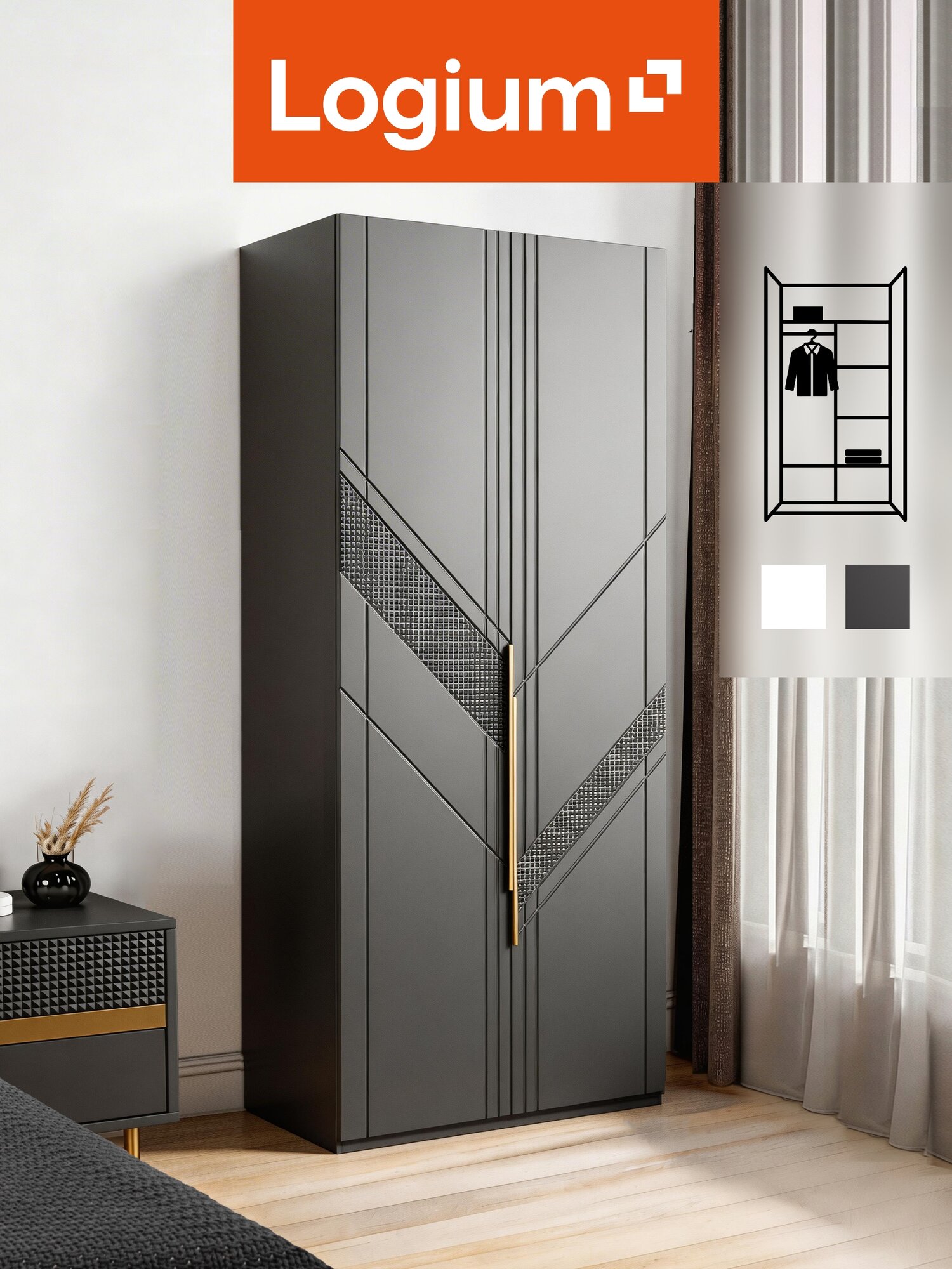 Шкаф Эстен комбинированный 13.184, Серый графит, графит