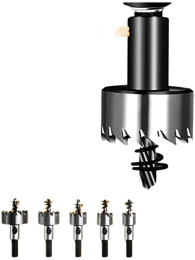 Коронки по металлу (корончатые сверла) из быстрорежущей стали (набор 16-30мм), набор сверл из 5 штук