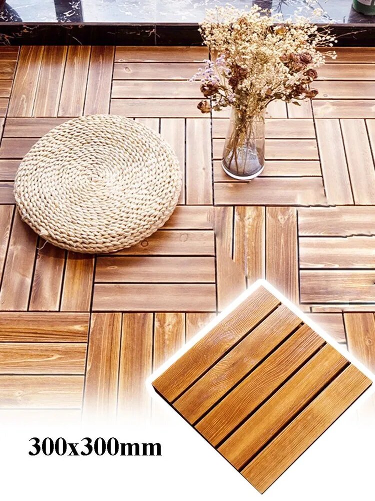 Садовый настил из обугленного дерева, 30x30x2.4 см, коричневый, 10 шт, Китай