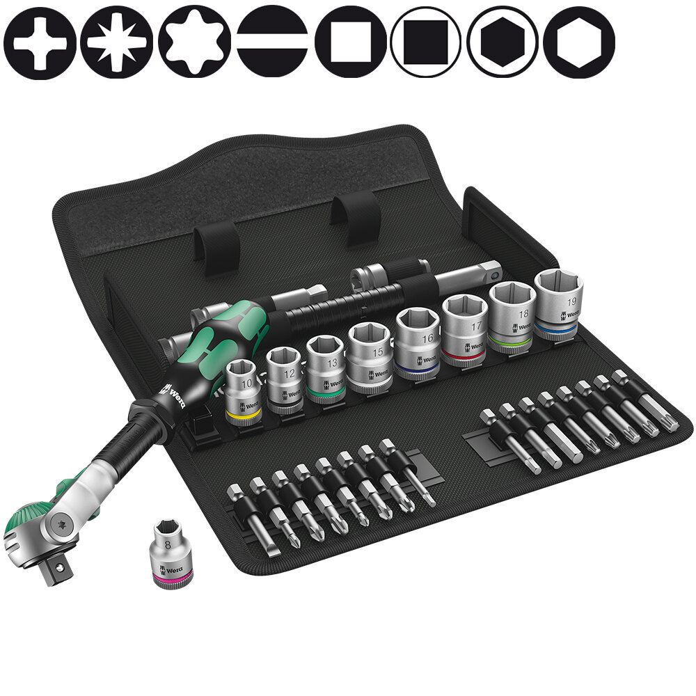 Набор с трещоткой, привод 3/8", метрический WERA 8100 SB 6 Zyklop Speed 004046