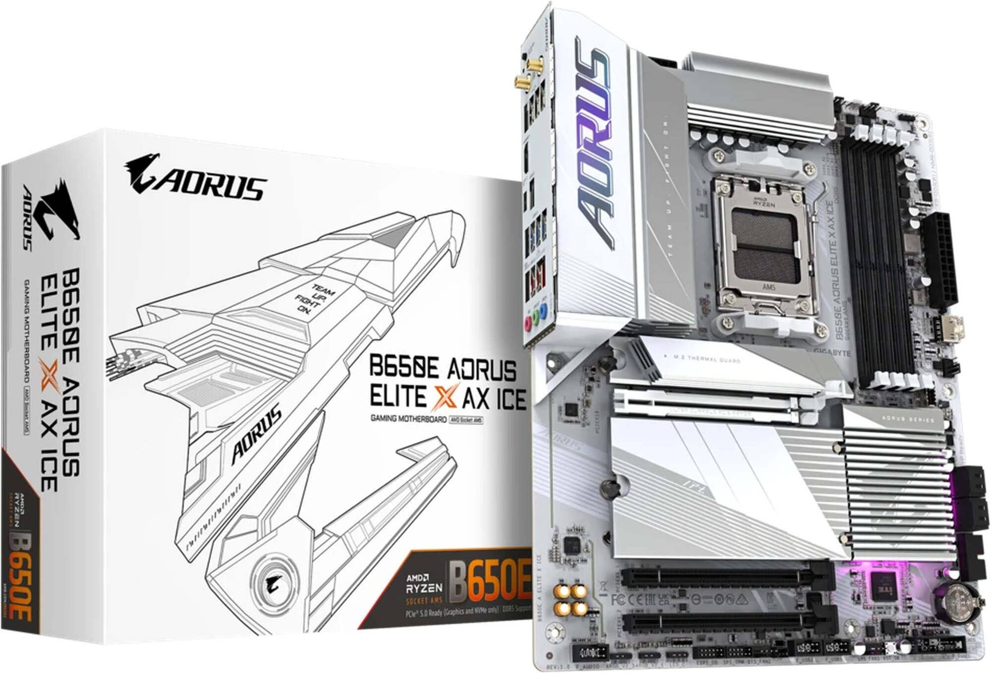 Материнская плата GIGABYTE B650E AORUS ELITE X AX ICE (AM5/AMD B650E/4xDDR5/3xPCI-Ex16/M.2/SB/Wi-Fi/BT/GLAN/DP/HDMI/ATX)