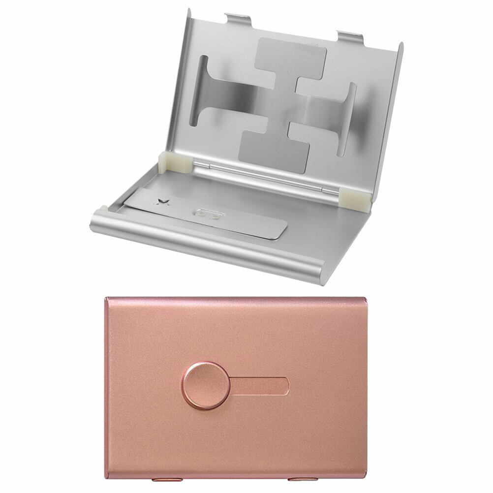 Карточница металлическая, автоматическая для визиток, 2 шт, серебристая и розовое золото