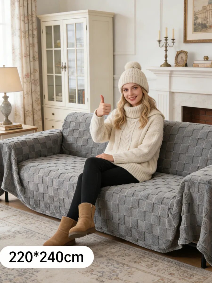 Кашемировый двусторонний флисовый плед для дивана