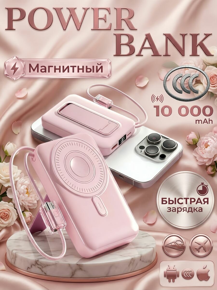 CCC Небольшой источник питания павербанк 10000mAh Розовый