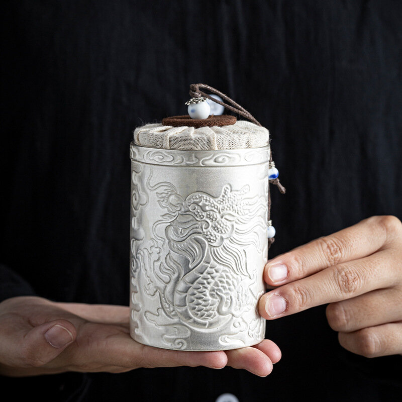 Гравированная чайная банка Longteng Shengshi, герметичная портативная миниатюрная изысканная чайная банка, подарок для домашнего использования, высококачественная позолоченная серебряная банка.