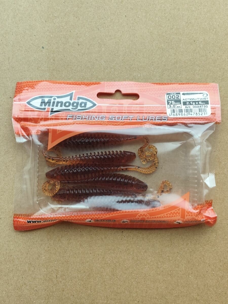 Силиконовая приманка Minoga Action Twist 3" (6шт) 75мм, 2.1гр, цвет 002 / твистер