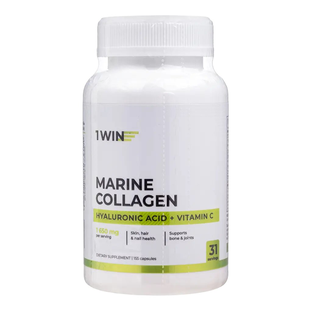 1WIN Морской коллаген с витамином С и гиалуроновой кислотой / Marine collagen with Vitamin C and Hyaluronic acid капсулы массой 475 мг 155 шт