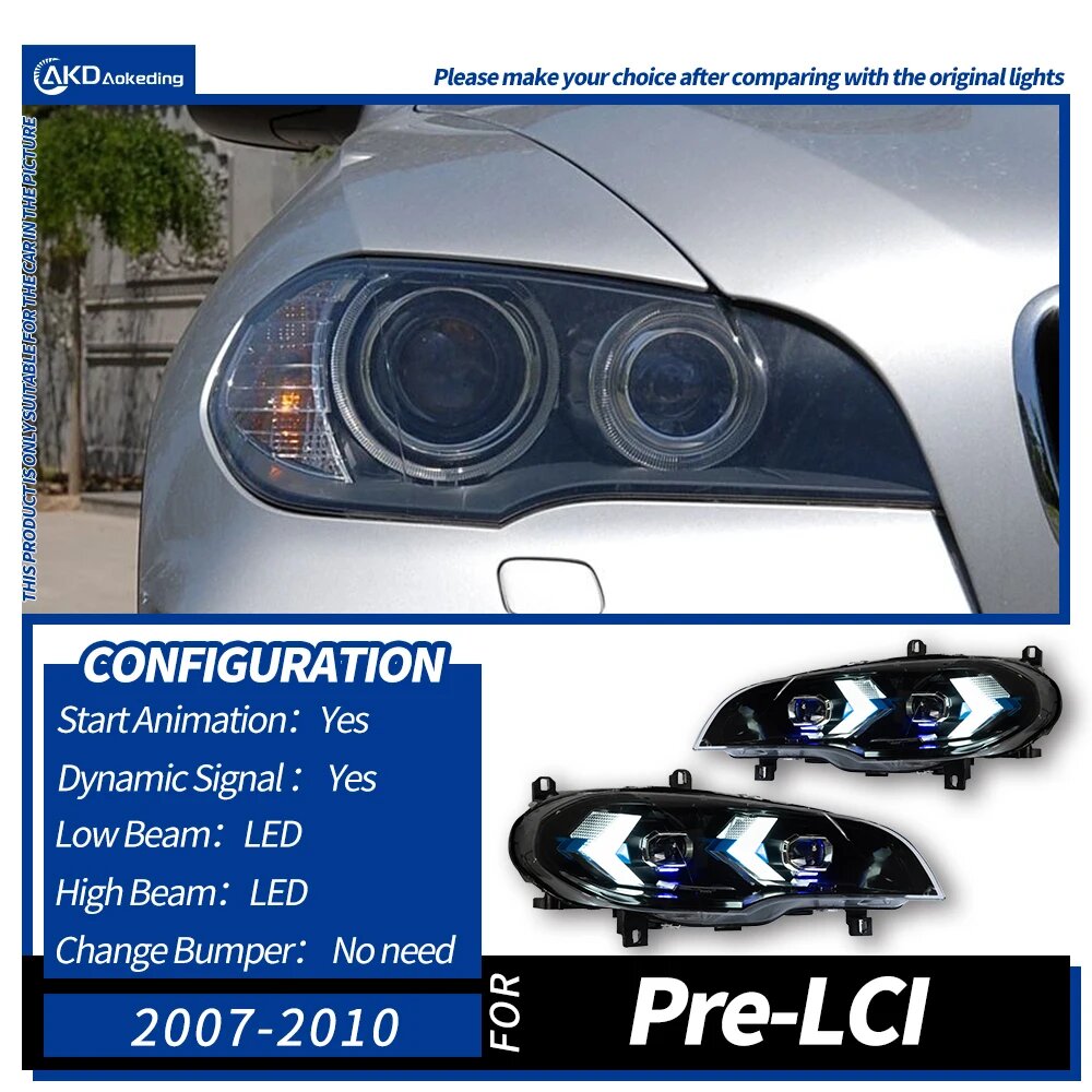 Фара AKD для BMW E70 LED-фара 2007-2013 Фары X5 Дневной ходовой огонь Поворотный сигнал Основной фара Ангельские глаза Проекторная линза