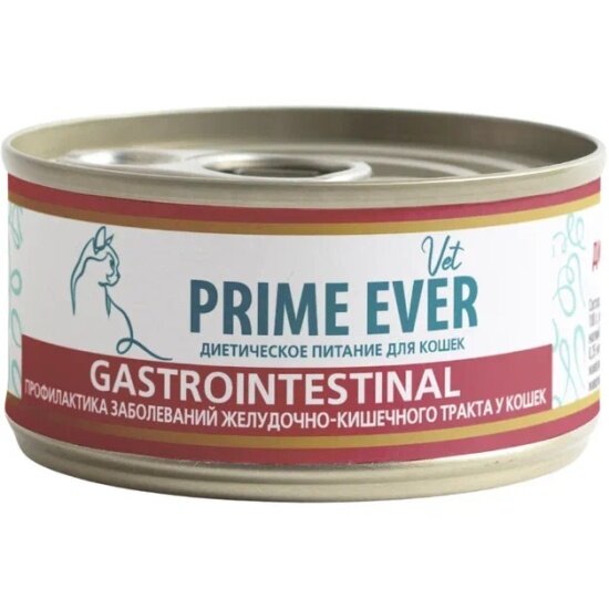 Корм влажный Prime Ever VET Gastrointestinal для нормализации работы ЖКТ диета для кошек , 6шт х100 г