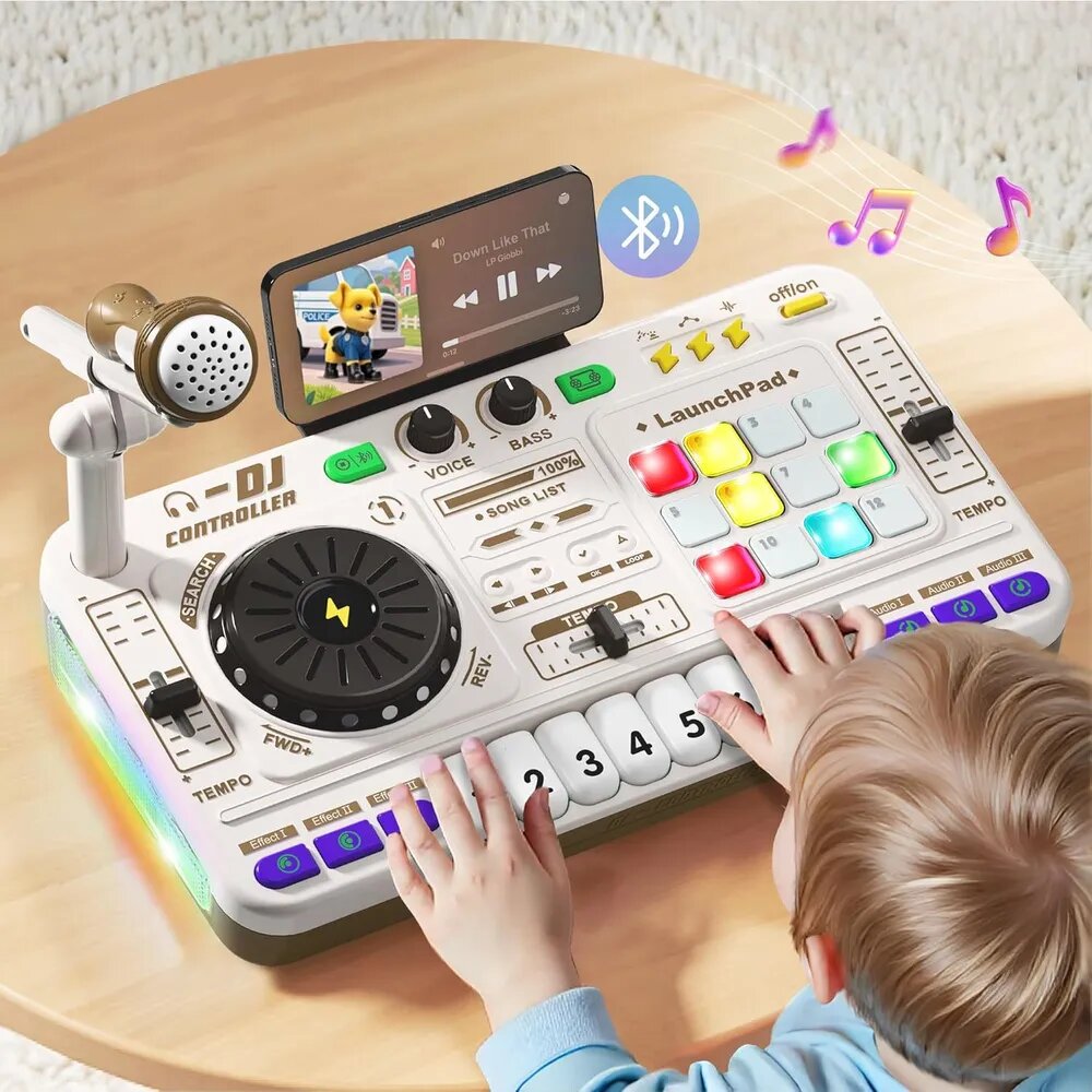 DJ-Миксер для детей с Bluetooth, музыкальный набор с 12 песнями и 200 звуковыми эффектами