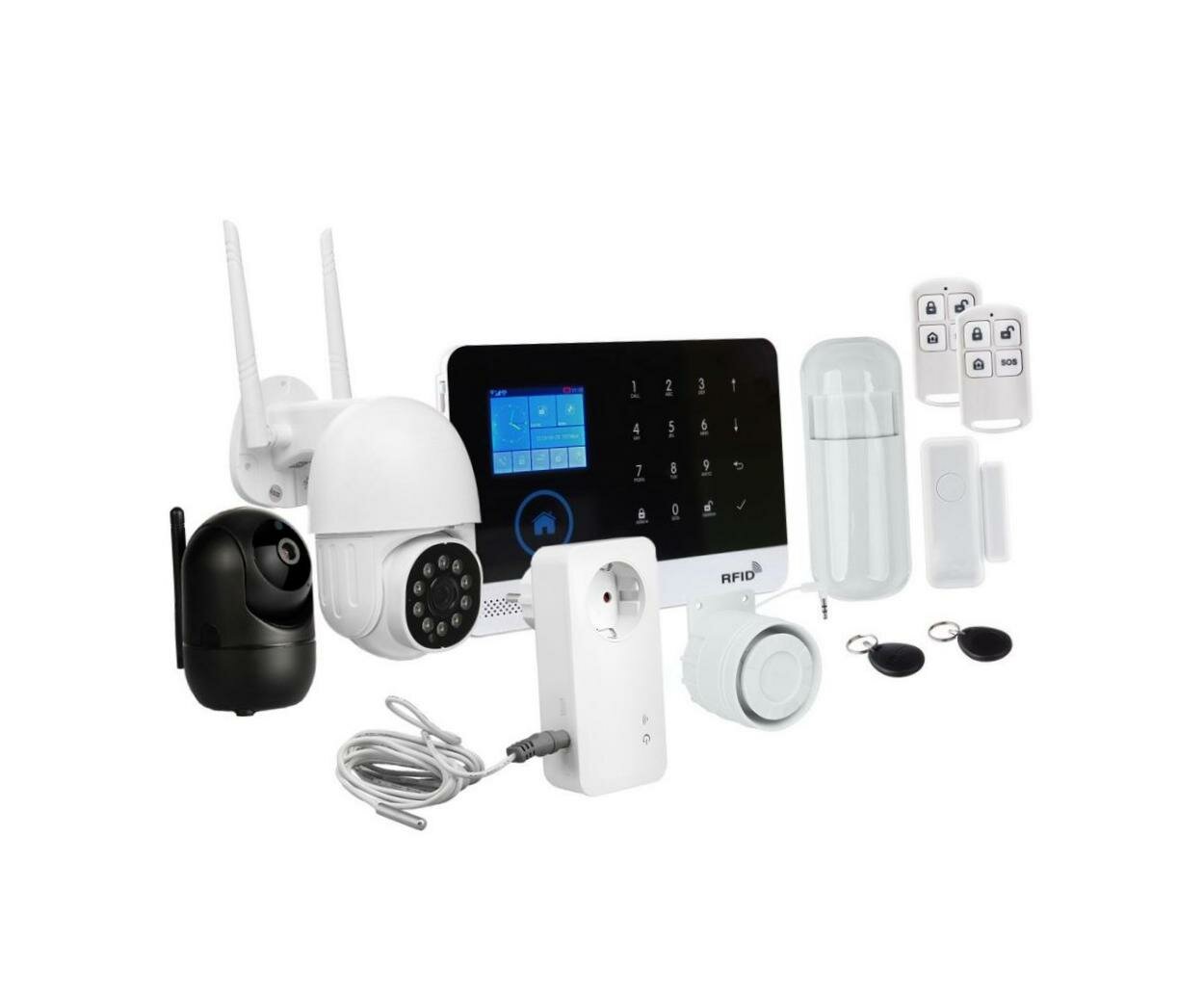 Комплект GSM/Wi-Fi сигнализация с видеонаблюдением и WiFi розеткой с датчиком темп: Strazh Oko и HDcom 9826-ASW5 + 288Bl-ASW5 и Strazh W130-T (Q409