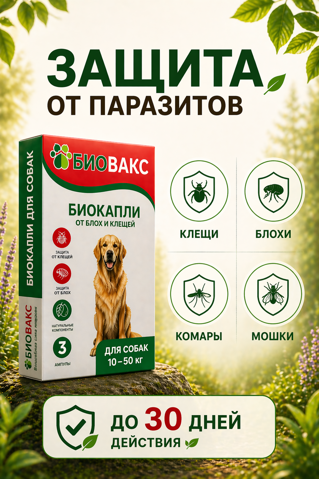 БиоВакс Капли для собак от блох и клещей на холку, 3 пипетки — фото 1