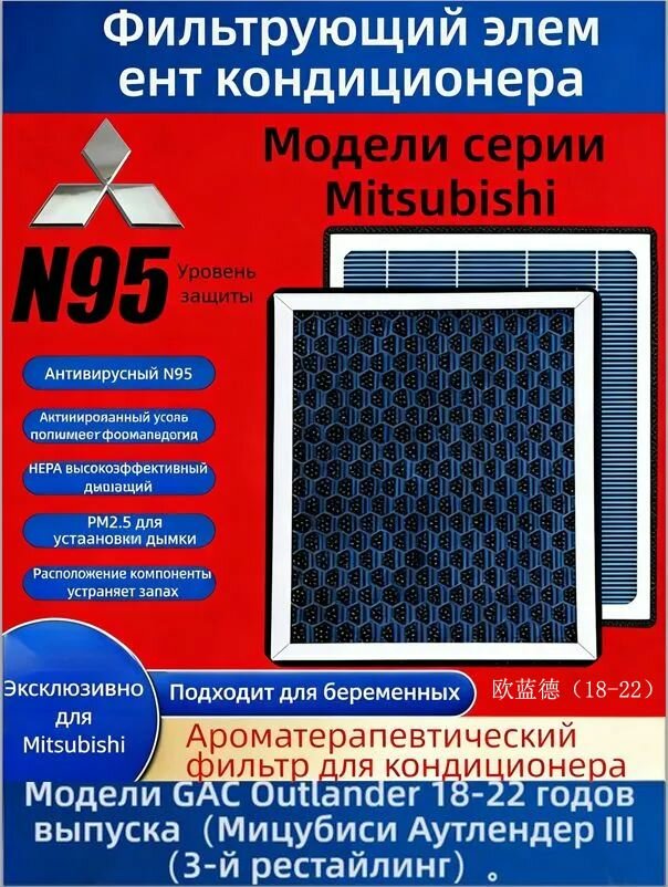 Фильтр салонный арт. Фильтр салонный ароматизированный для Mitsubishi Outlander 2.0L/2.4L/3.0L/PHEV 2018-2022 универсальный Outlander XL 2007 2012 Lancer 2008 2017 2010 2022 Eclipse Cross 2018+ , 1 шт.