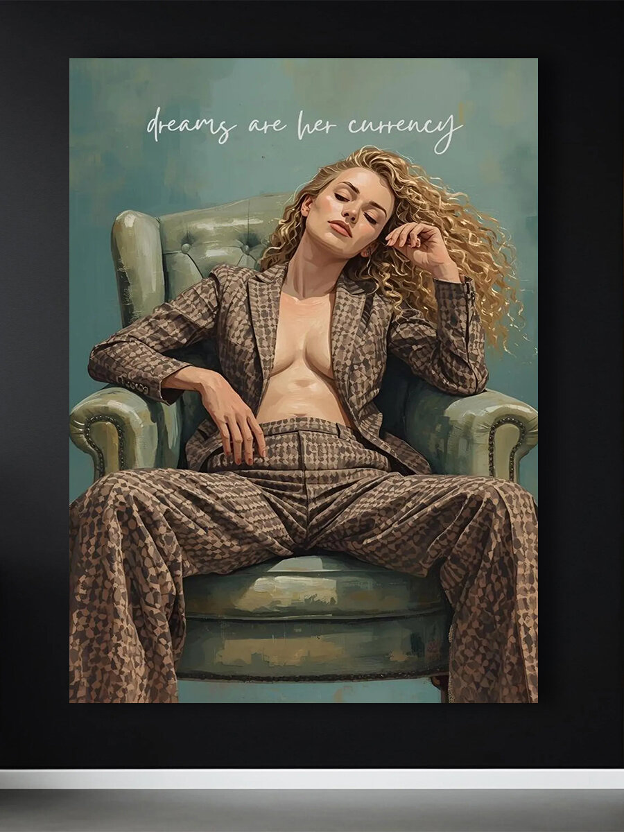 Картина Блондинка в змеином костюме — Dreams Are Her Currency, 30х40 см.