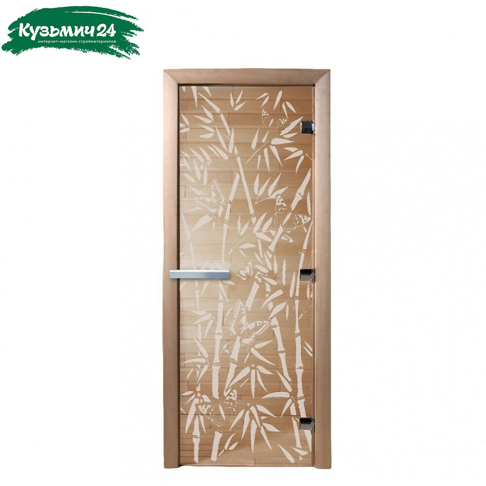 Дверь для бани Doorwood Бамбук и бабочки 1900х700 мм, ольха, стекло 8 мм, 3 петли