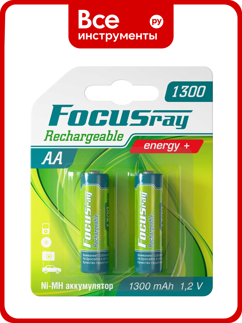 Аккумулятор Focusray 629035, Ni-MH, 1300mAh, AA, 2 шт, блистер