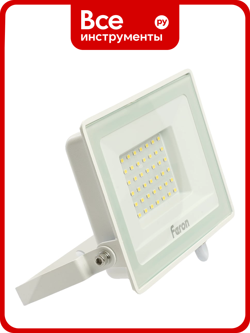 Светодиодный прожектор FERON LL-921 2835 SMD, 50W, 6400K, IP65, белый, с матовым стеклом 29498