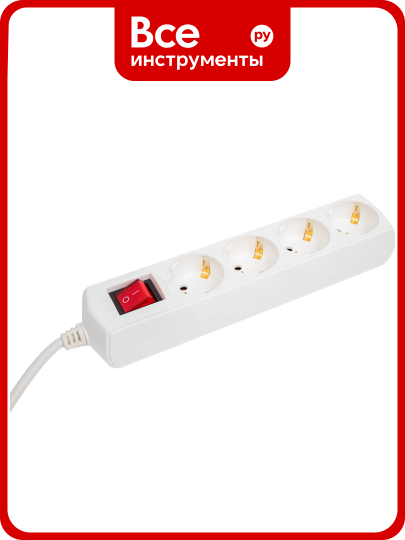 Бытовой удлинитель с выключателем truEnergy 4 розетки кабель ПВС 3x1 мм2 1.5м 15104