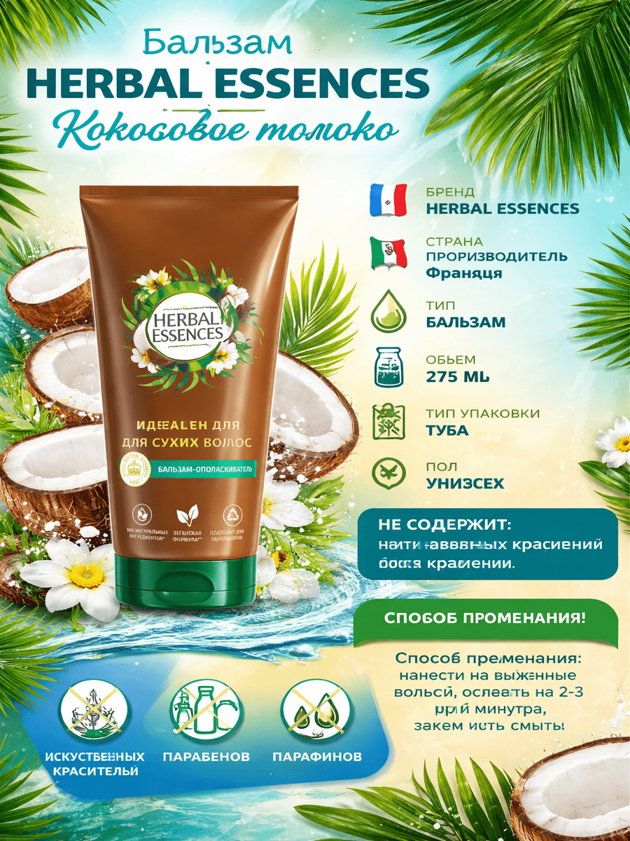 Бальзам Herbal Essences кокосовое молоко, 275мл