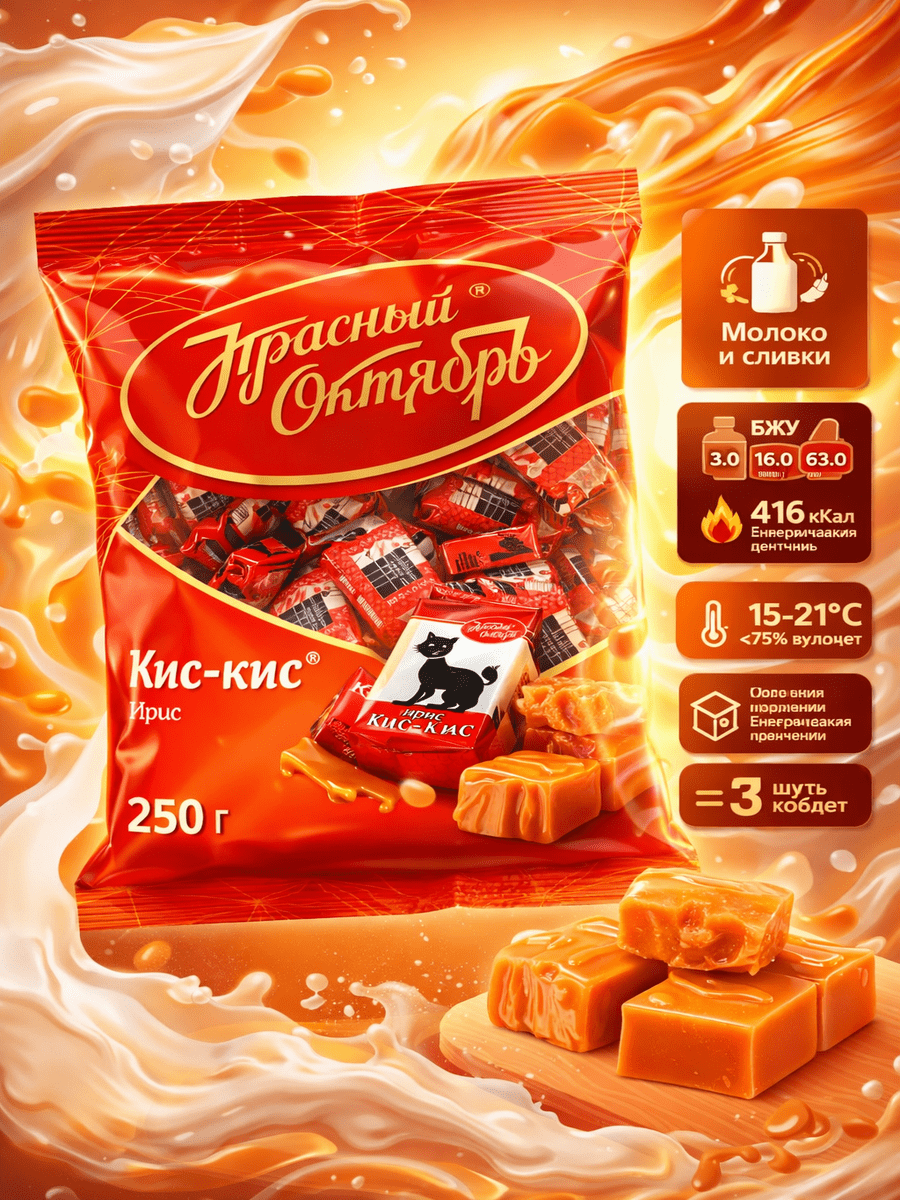 Конфеты красный октябрь Ирис Кис-кис, 250г x 3 упаковки