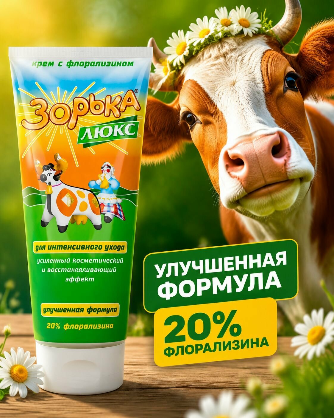 Крем Зорька Люкс 200 мл с флорализином 20% заживляющий смягчающий и восстанавливающий для вымени сосков и кожи коров при трещинах и воспалениях