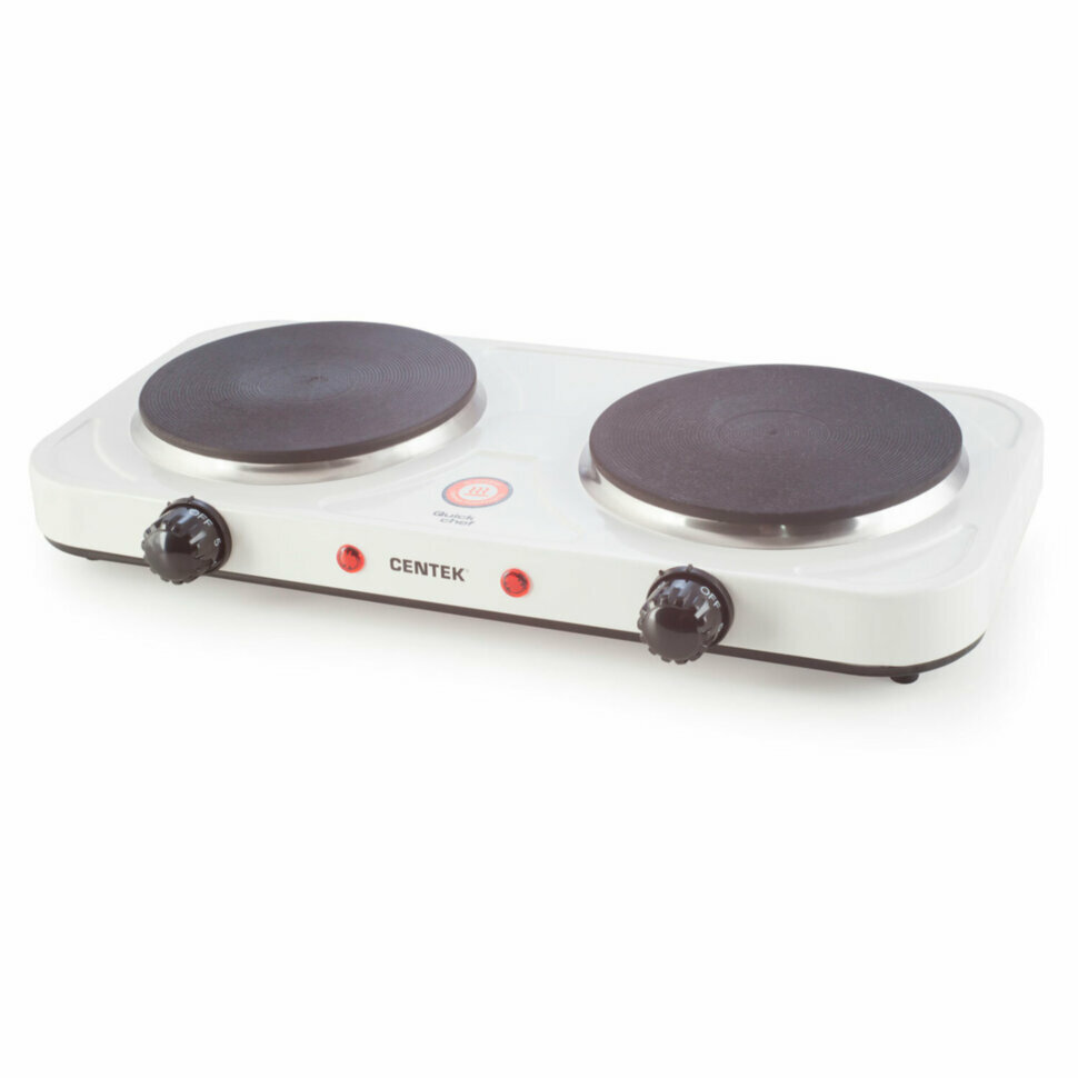 Настольная электрическая плита CENTEK CT-1507, 2000 Вт, 2 конфорки, 5 режимов нагрева, белая, 457591