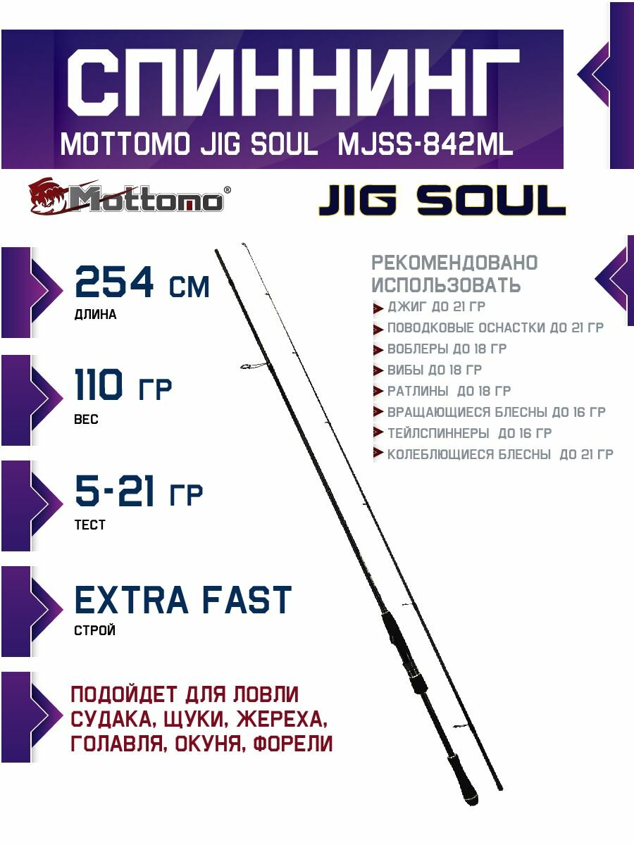 Спиннинг для рыбалки Jig Soul MJSS-842ML 254см 5-21 г для джига