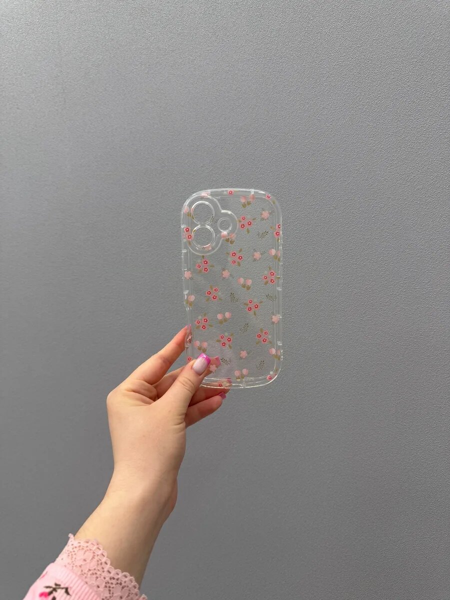 Чехол на Iphone 17, прозрачный, принт "Розовые цветы" , женский — фото 1