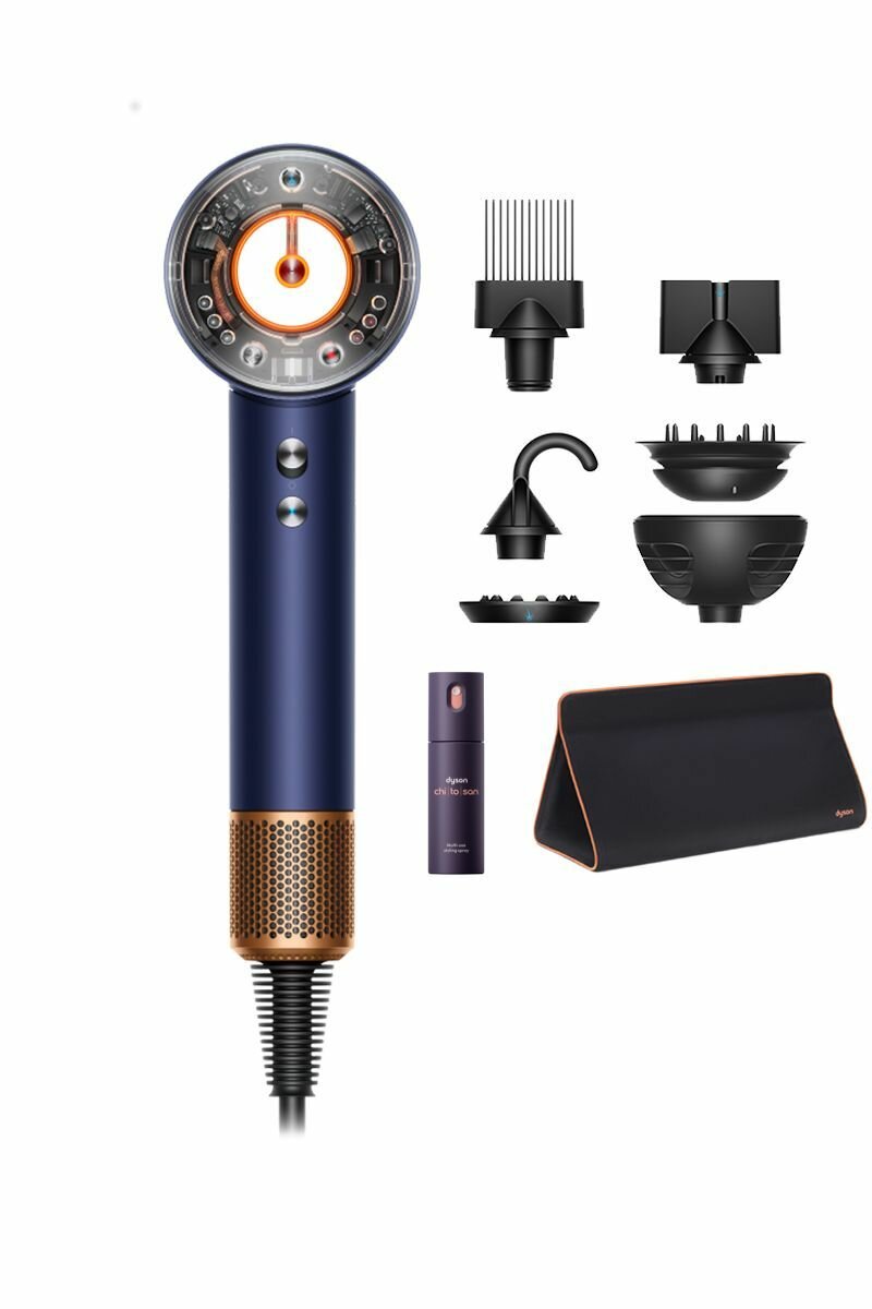 Фен для для кудрявых и вьющихся волос Dyson Supersonic Nural Curly+Coily, 5 насадок, цвет Прусский синий/Медь