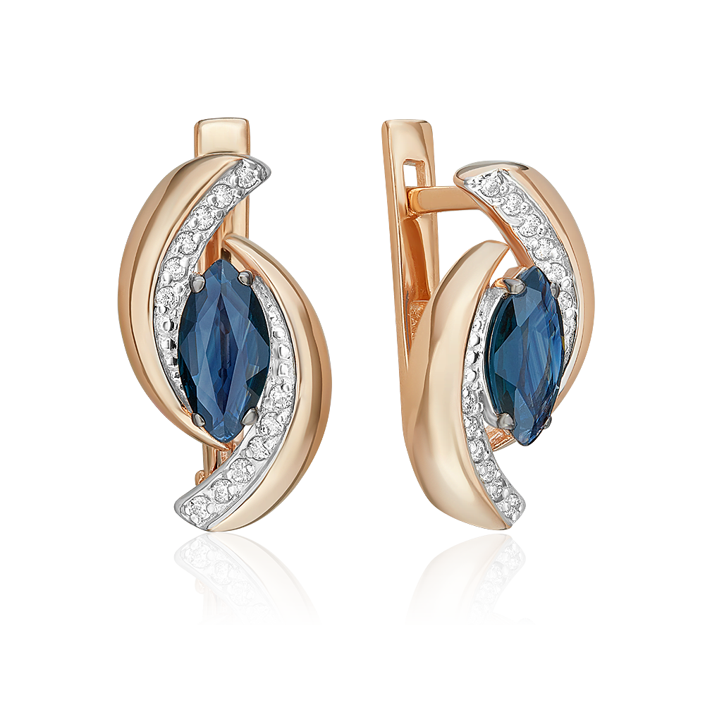 Серьги, красное золото, 585 проба, сапфир, бриллиант