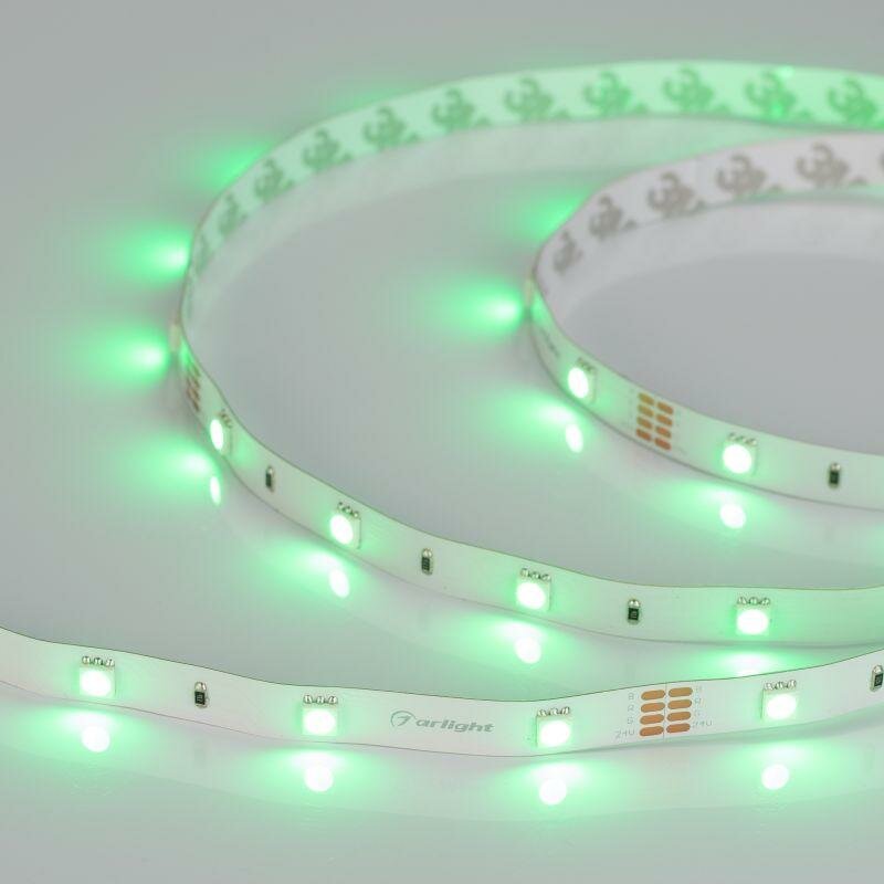 Лента светодиодная RT-B30-10mm 24V RGB 7.2Вт/м IP20 5060 открыт. (уп.5м) Arlight 022066(2)