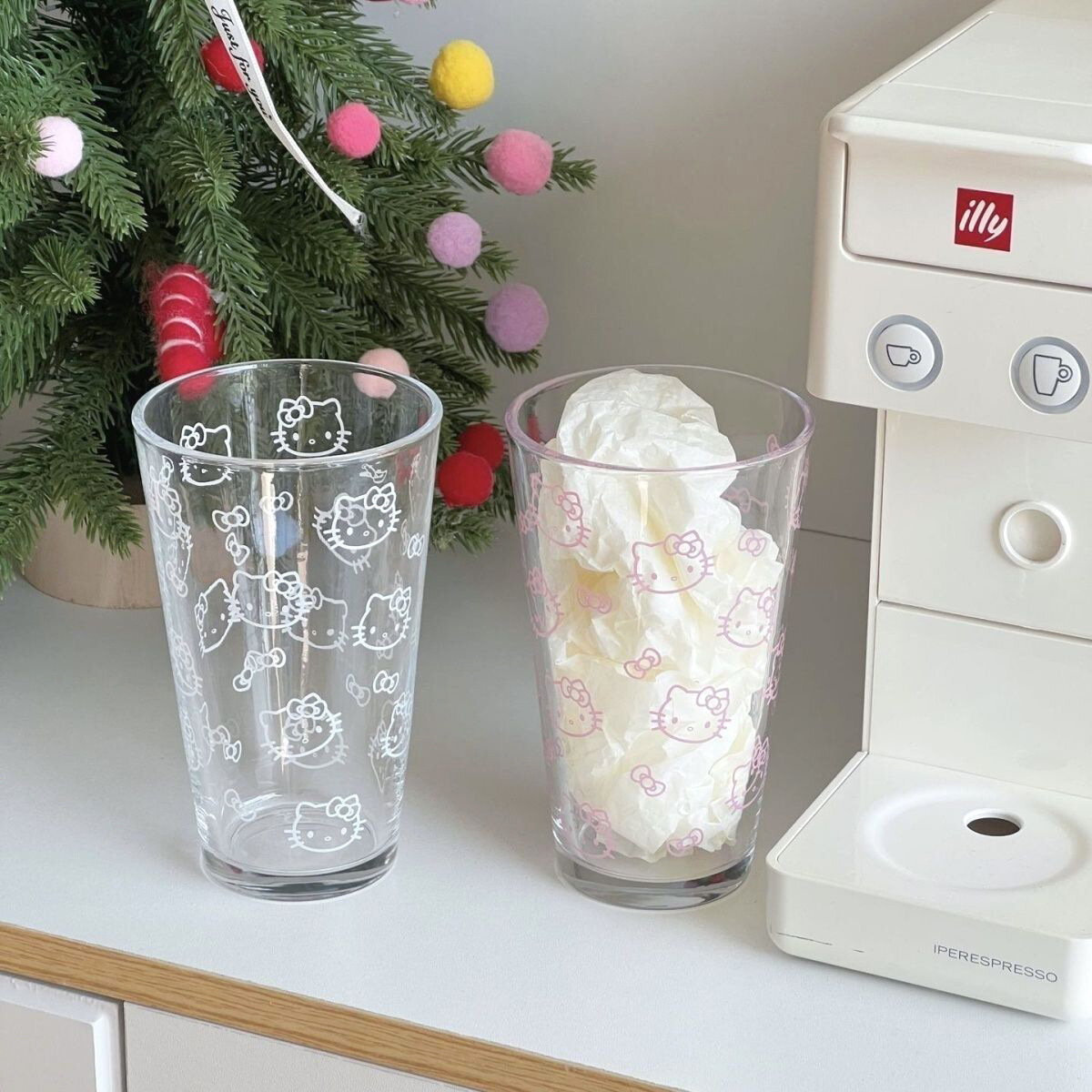 Стеклянный бокал Hellokitty glass с соломинкой и крышкой, большая емкость 400 мл，белое