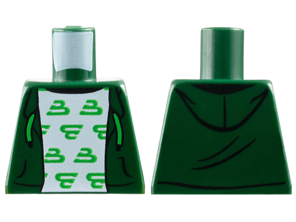 Torso Hoodie, White Shirt with Bright Green Blacktron 'B' Pattern, 973pb4134 Dark Green U