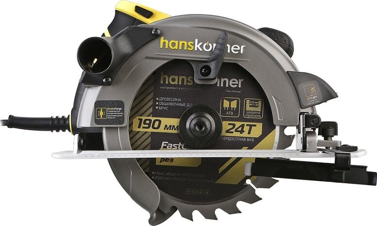 Дисковая пила Hanskonner HCS50190 1.8кВт, 190x20мм, пропил 65мм, конст. электроника, LED