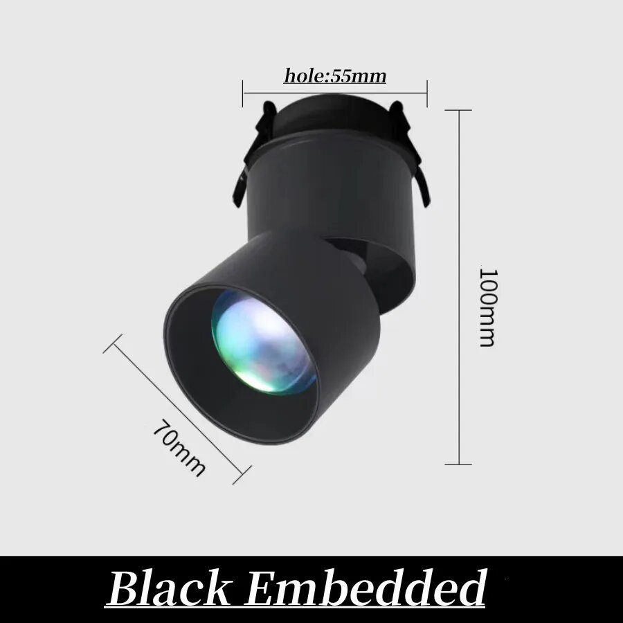 Красный потолочный точечный светильник Hill COB Black Embedded, Черный, Sunset glow, 15W Dimmable