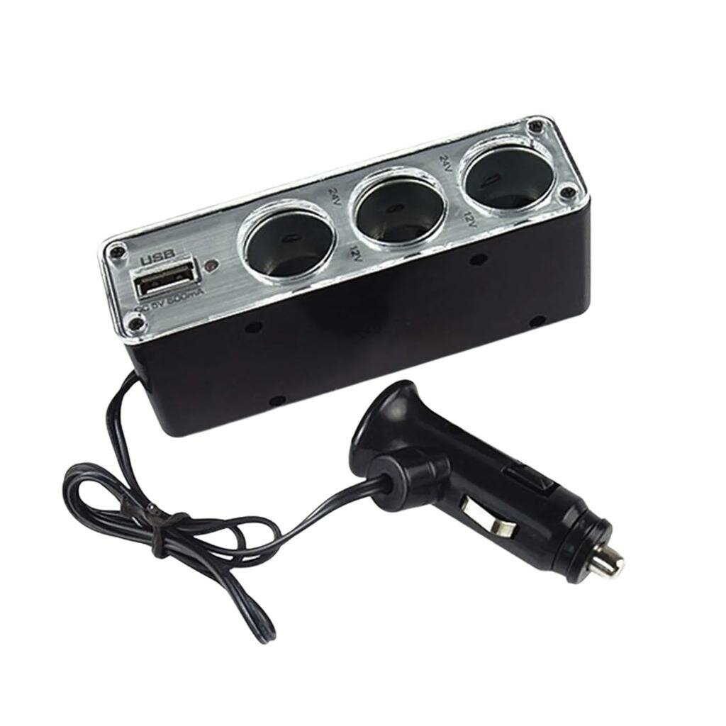 Автомобильный адаптер питания с 3 гнёздами прикуривателя и 1 USB-портом