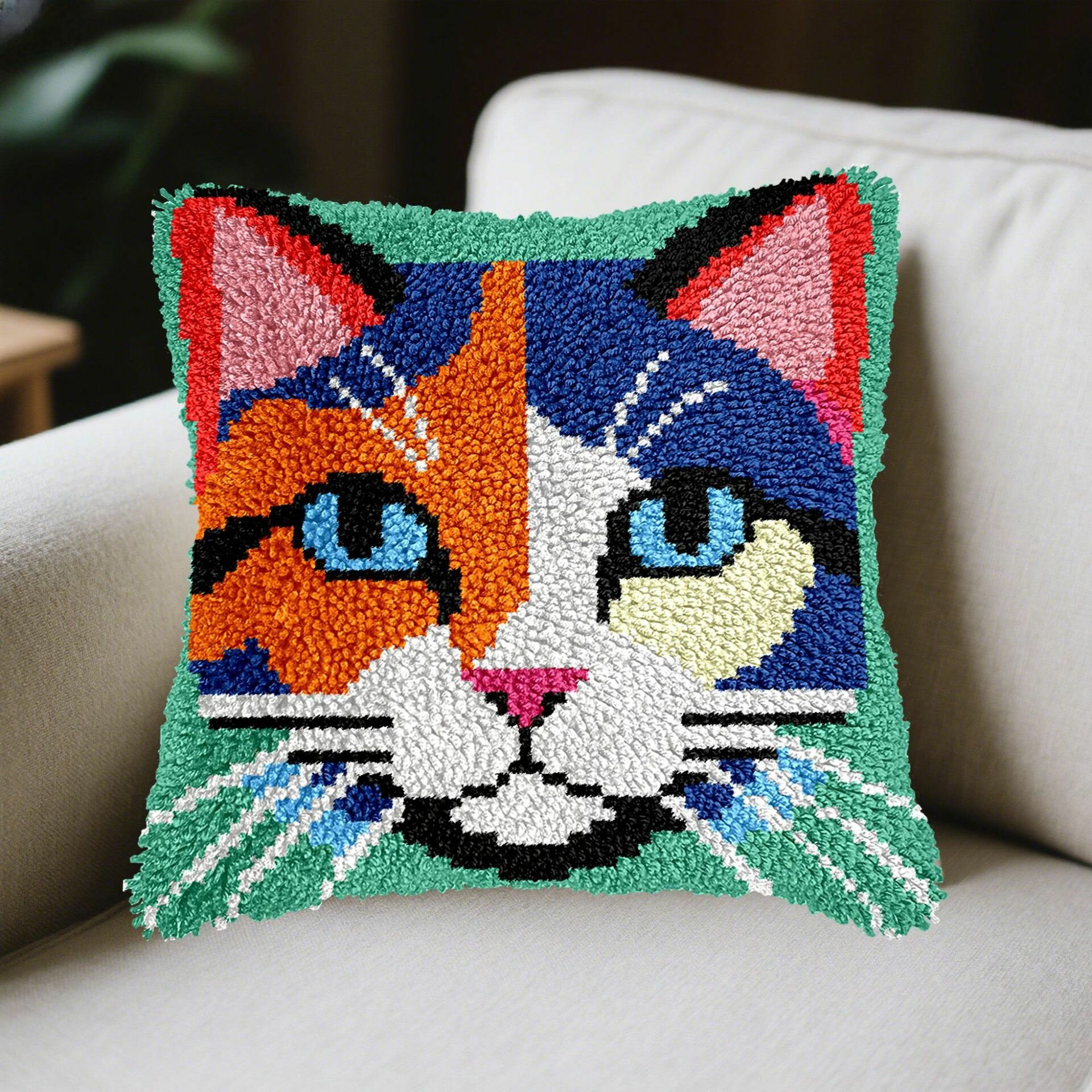 Набор для вышивания наволочки Art Cat 43х43 см, набор для ковровой вышивки (сине-оранжевый)