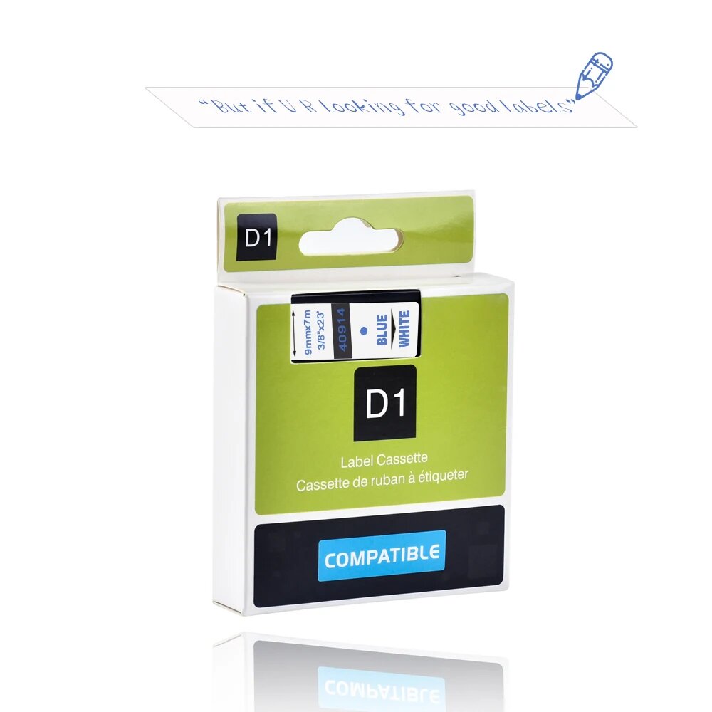 Лента для этикеток Yance совместимая с Dymo 9 мм 7 м 40914 blue on white