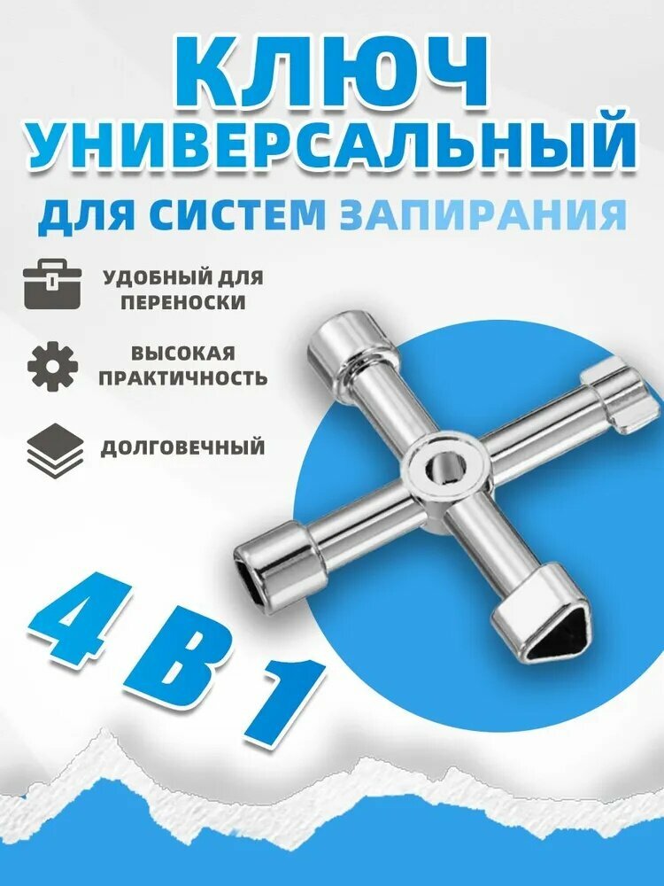 Ключ универсальный для электрошкафов с отверткой-насадкой трехгранный треугольный круглый квадратный