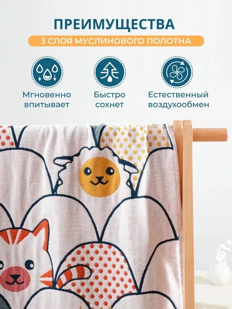 HOMELY SHOP Полотенце банное homely, Хлопок, Муслин, 70x140 см, оранжевый, белый, 1 шт.