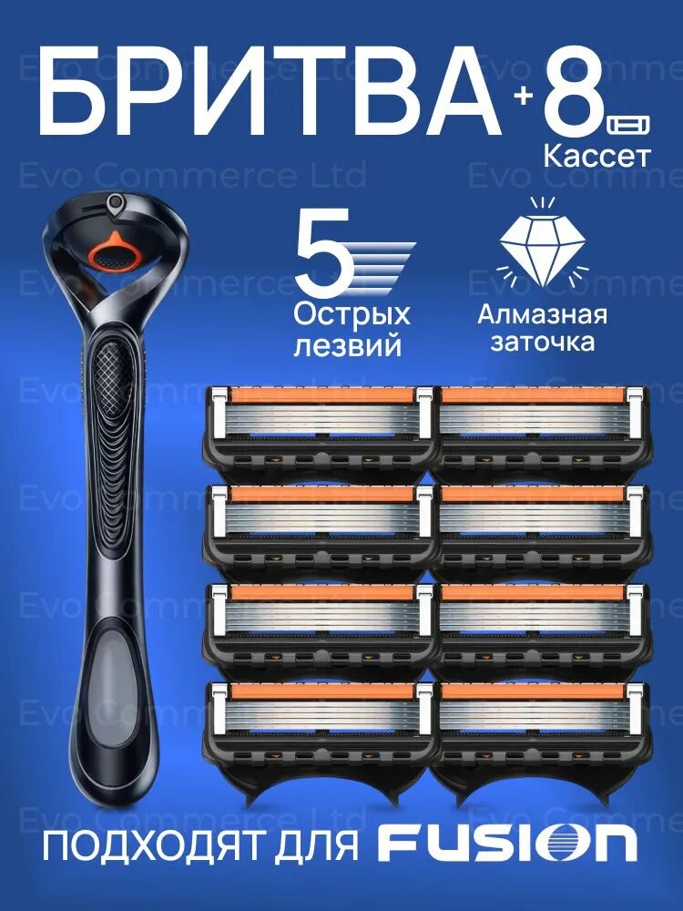 Набор: Многоразовый мужской станок, 8 кассет, с 3 лезвиями