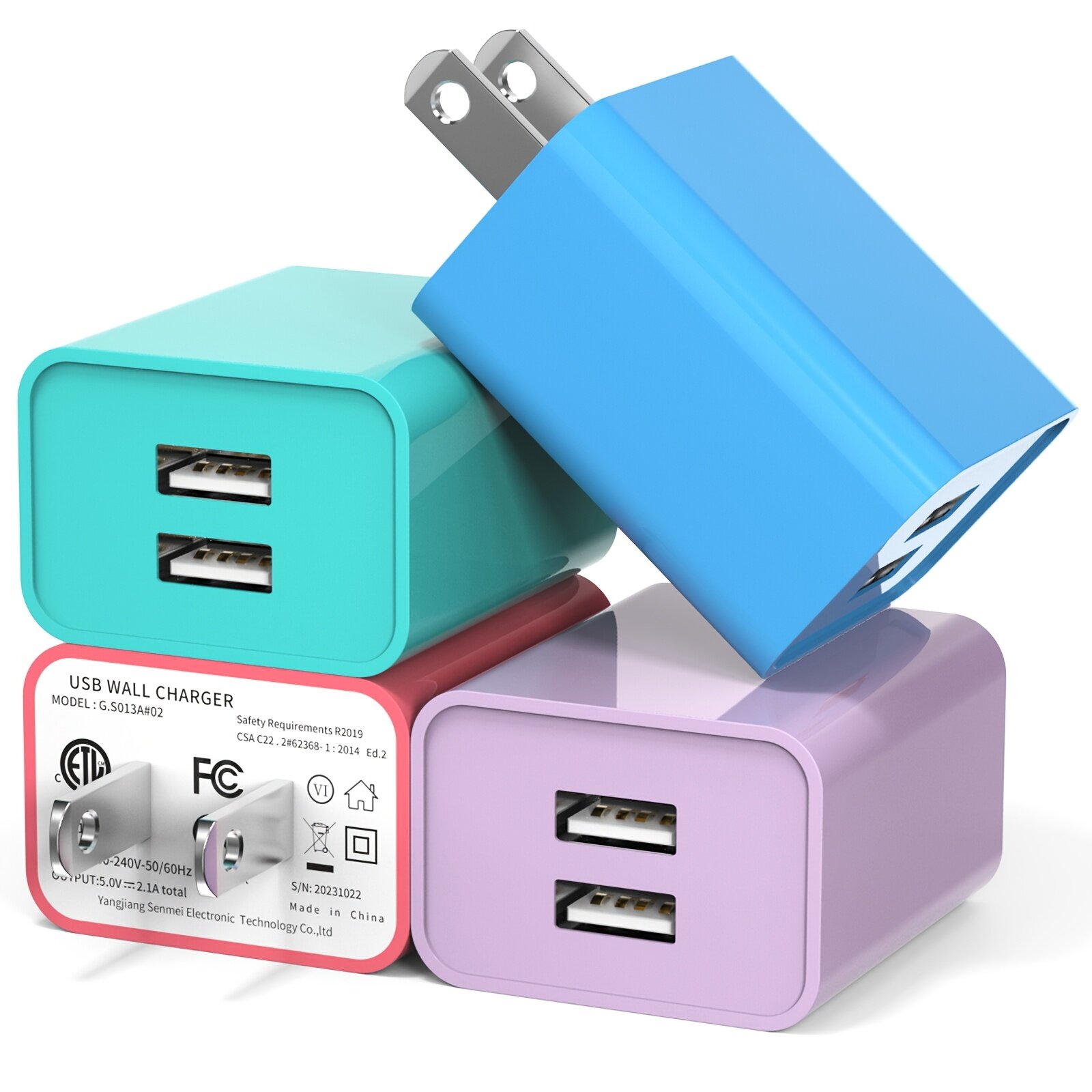 2 шт./3 шт./4 шт, USB-зарядное устройство для стены, двухпортовый USB-адаптер питания 2.1A, зарядный блок, совместимый с iPhone 15 14 13/12 Pro Max/Mini/11/Xs/Xr/X/8/7 Plus, iPad, Samsung, Android, 4 шт.