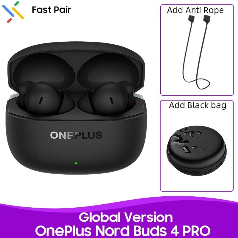 OnePlus Nord Buds 4 Pro, черные, с черным чехлом