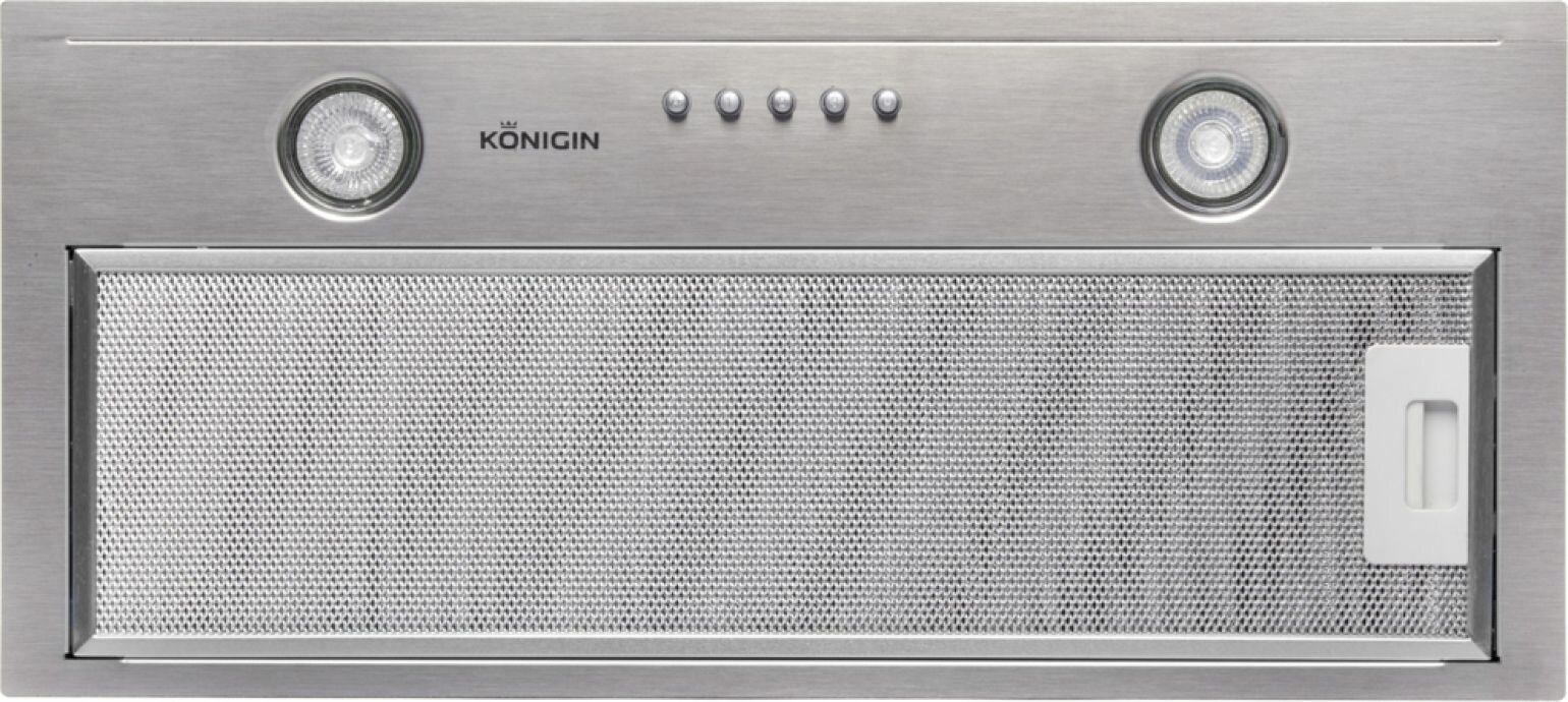 Вытяжка встраиваемая в подвесной шкаф Konigin / Конигин FlatBox Inox 50 серебристый металл механическое управление 3 скорости, светодиодное освещение, мощность 180Вт уровень шума 56дБ