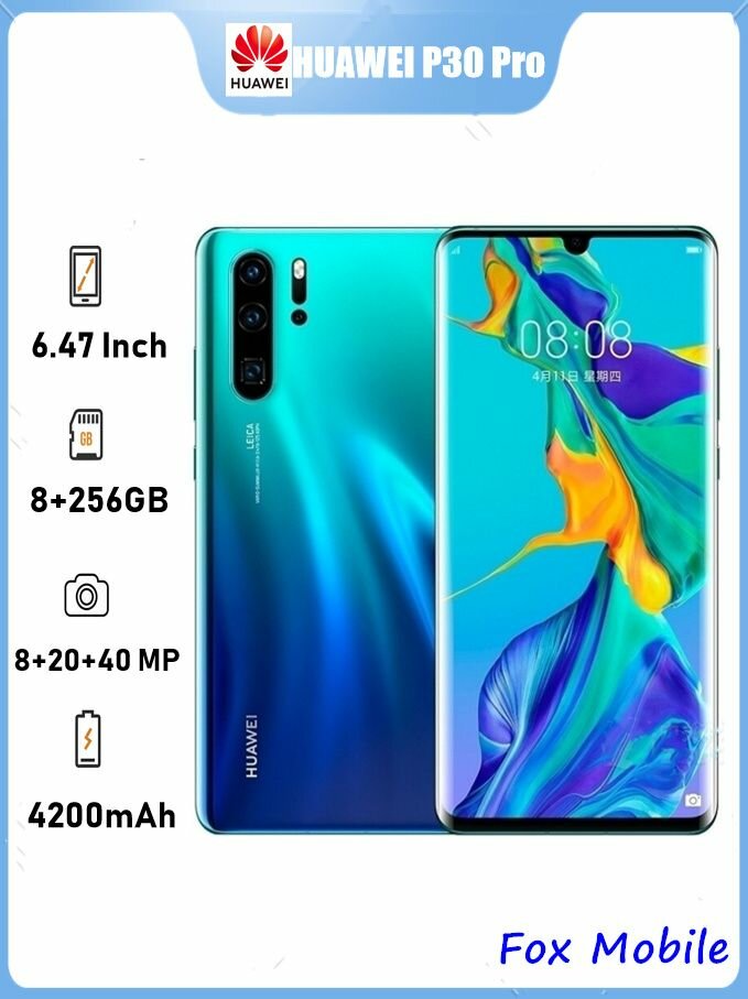 HUAWEI Смартфон p30 pro Global 8/256 ГБ, Nano-SIM, синий